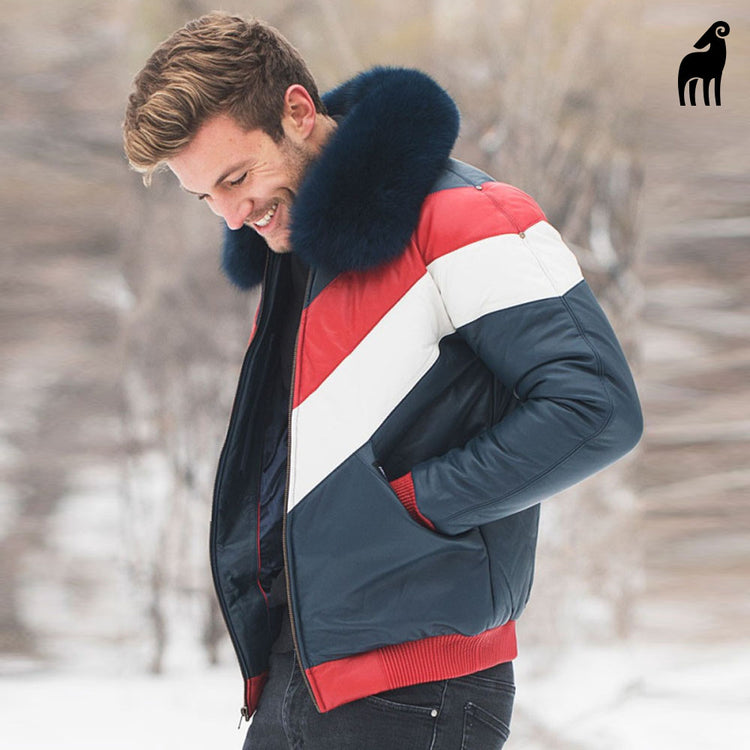 V Bomber leather jacket - Bubble jacket - Sheepskin jacket ...