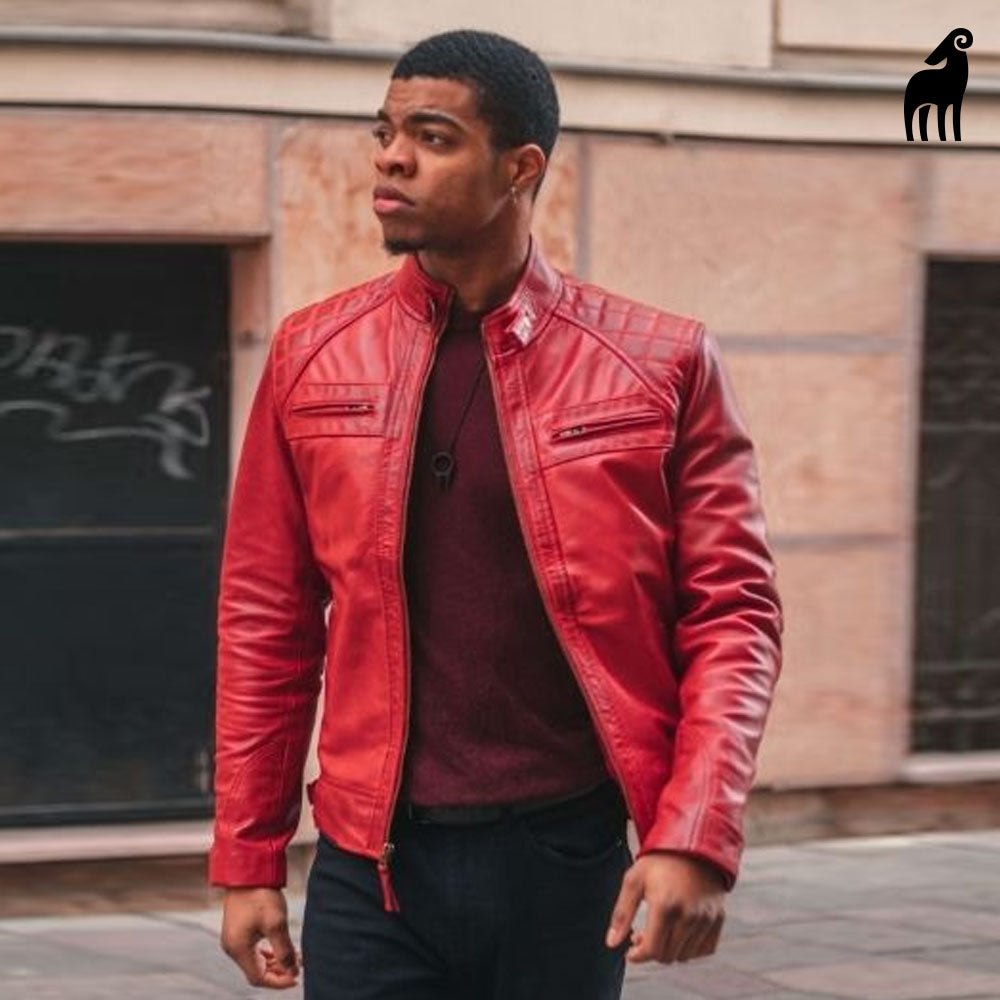 Red leather jacket - Sheepskin jacket - Biker jacket – sheepskinleathers