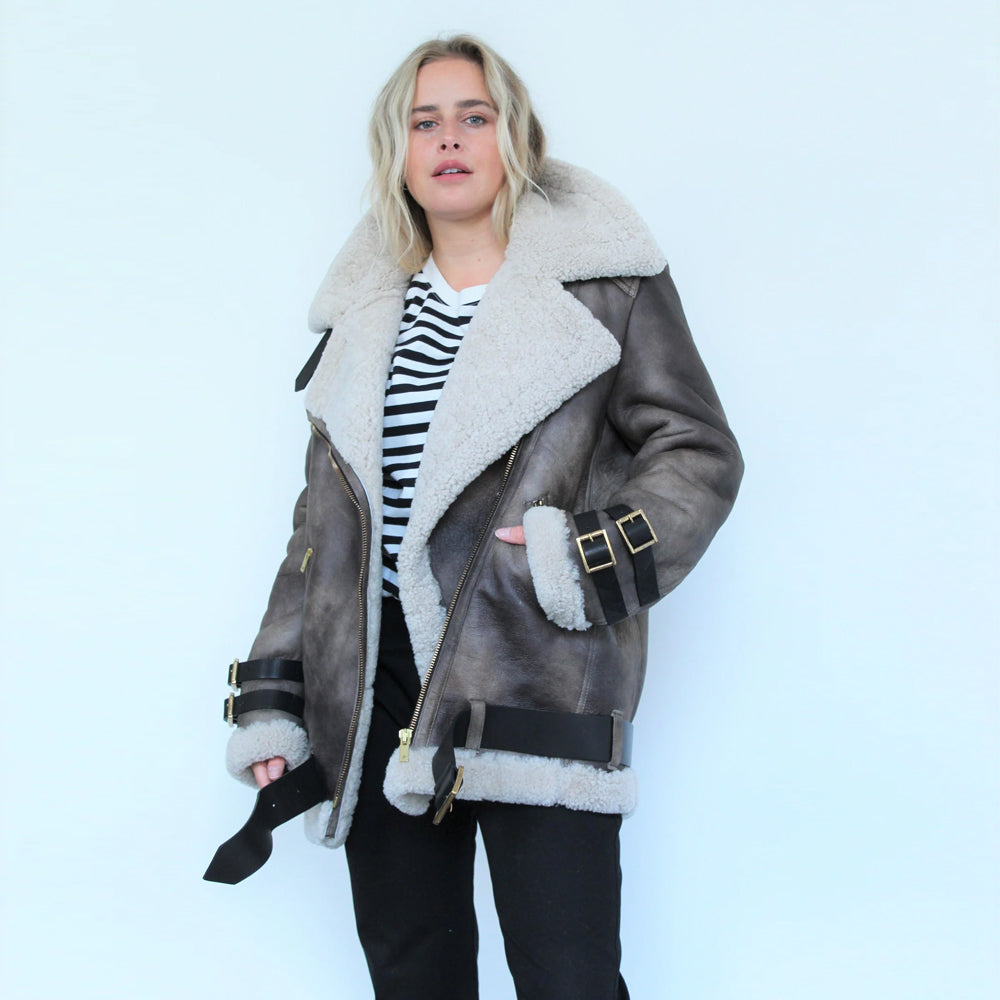 Shearling Leather Jacket - Sheepskin Jacket - Aviator Jacket ...
