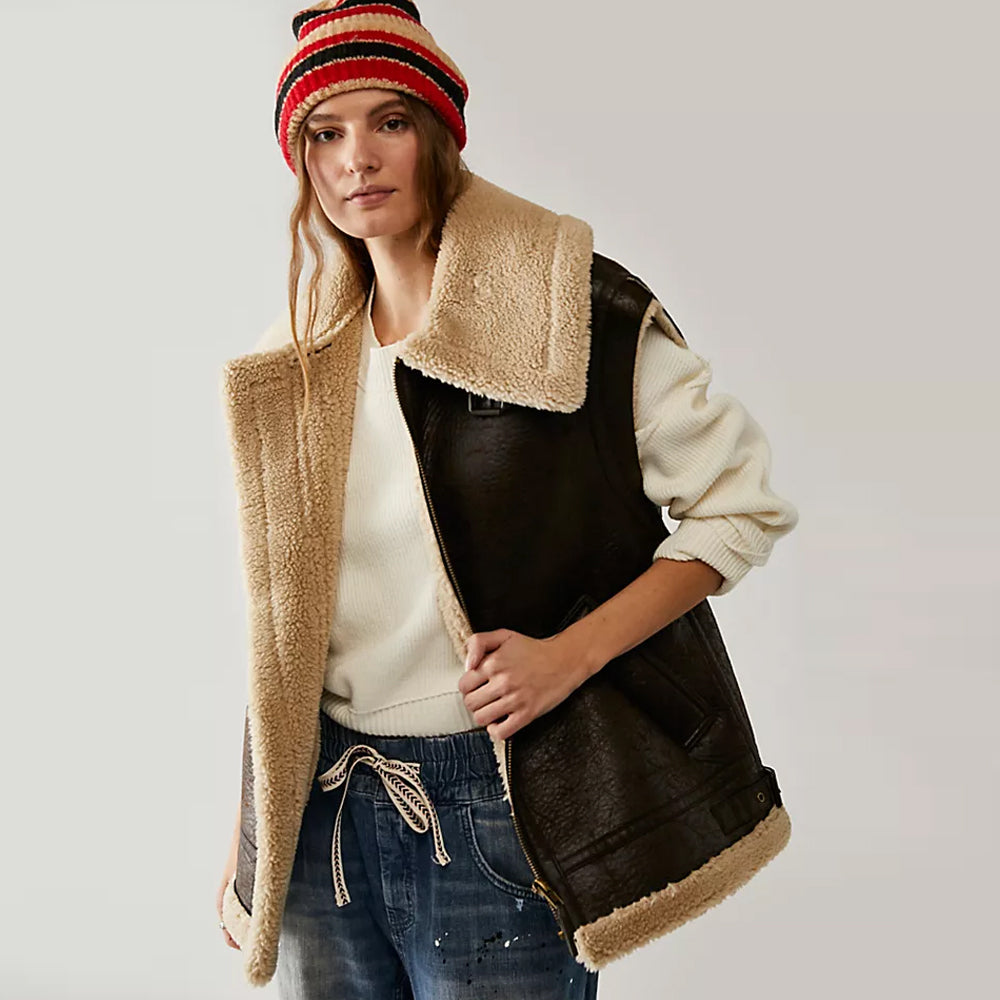 Shearling Leather Vest - Sheepsklin Vest - Aviator Vest – sheepskinleathers