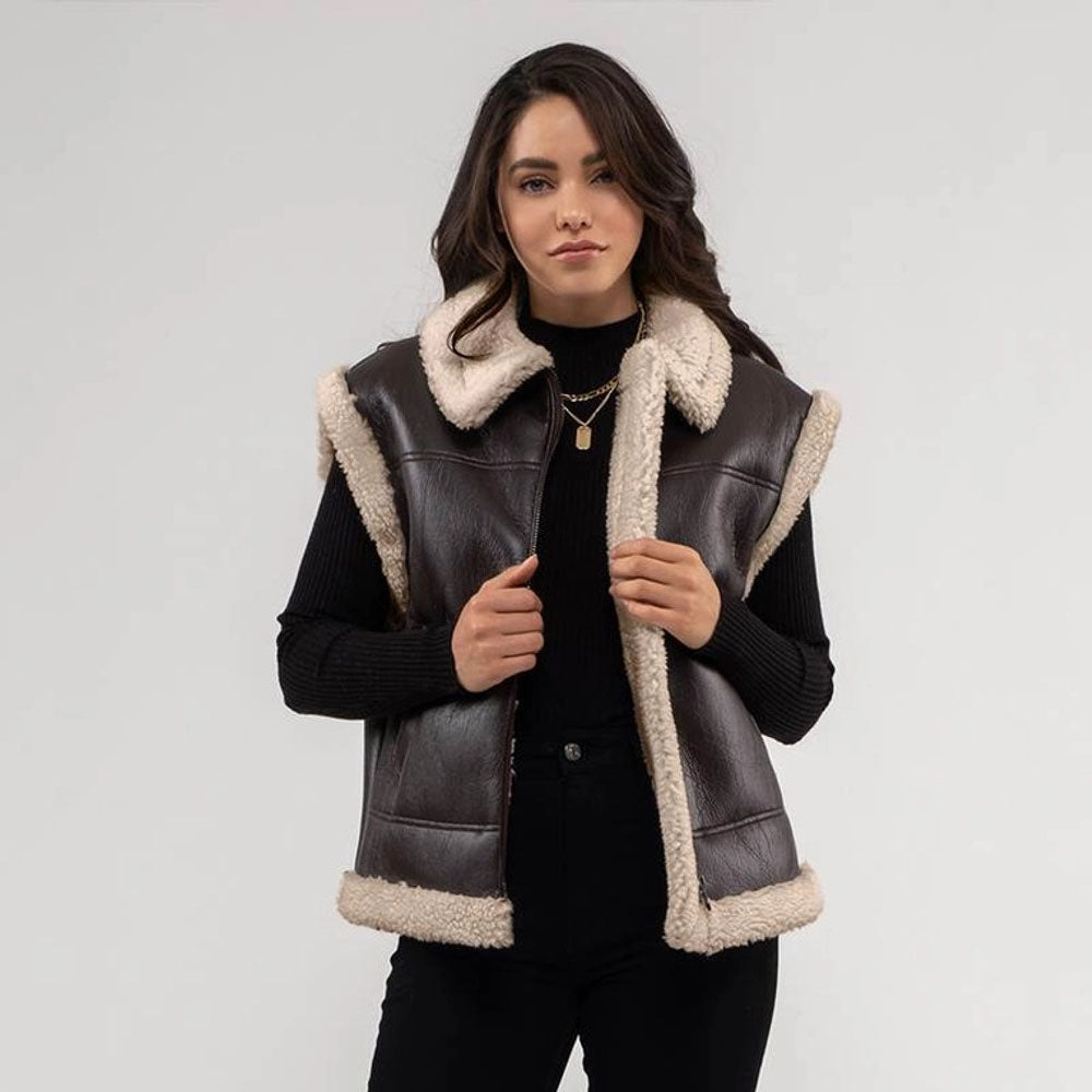 Shearling Leather Vest - Sheepskin Vest - Aviator Jacket ...