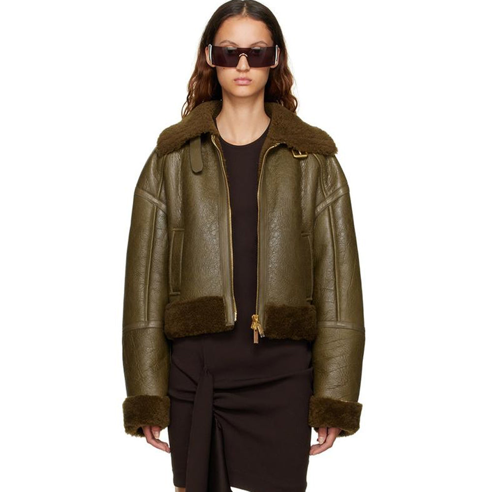 Shearling Leather Jacket - Sheepskin Jacket - B3 Bomber Jacket ...