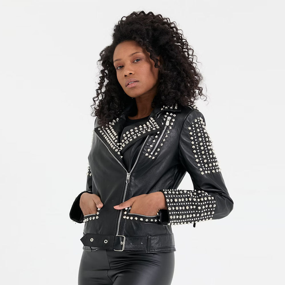 Spiked lether jacket - studded jacket - biker jacket – sheepskinleathers