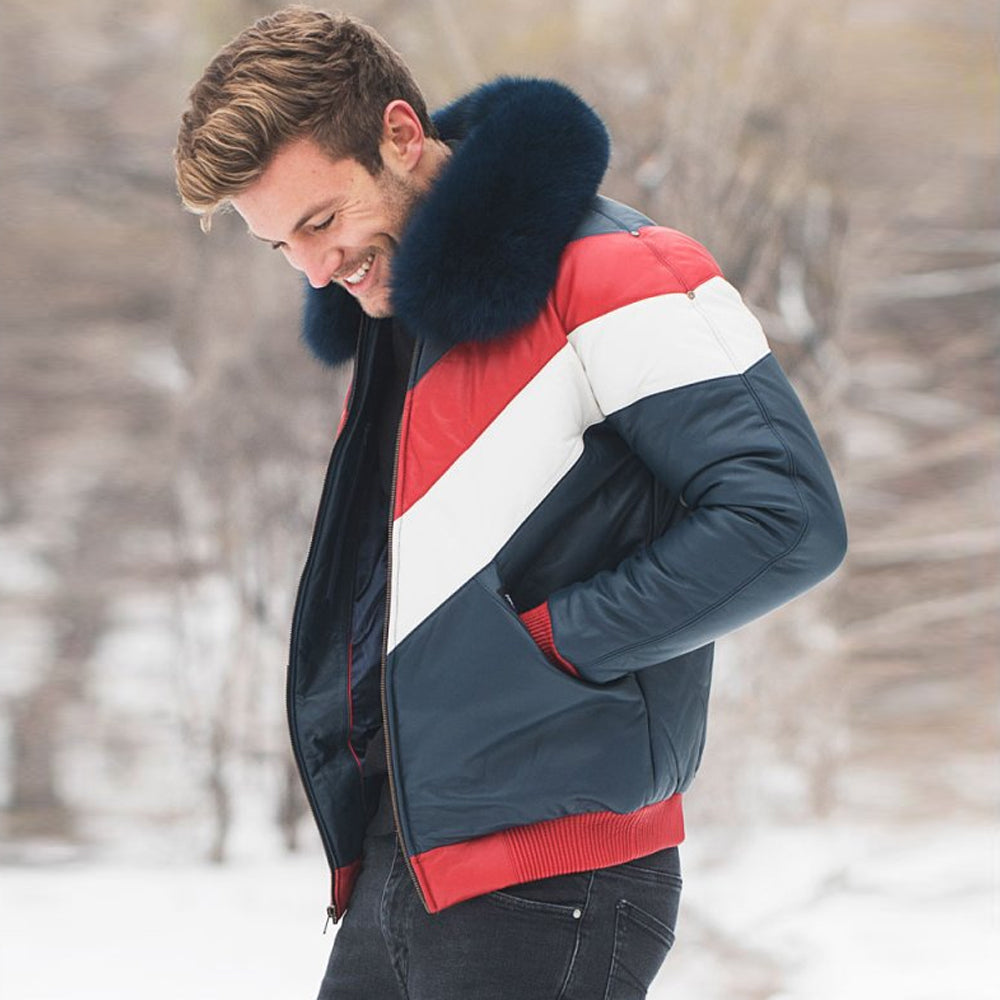 V Bomber Jacket - Bubble Leather Jacket - Sheepskin Jacket ...
