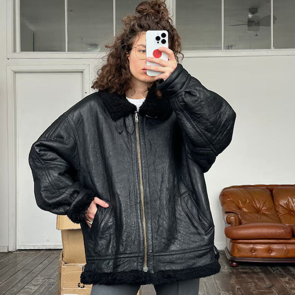 Aviator Leather Jacket - Shearling Jacket - B3 Bomber Jacket ...