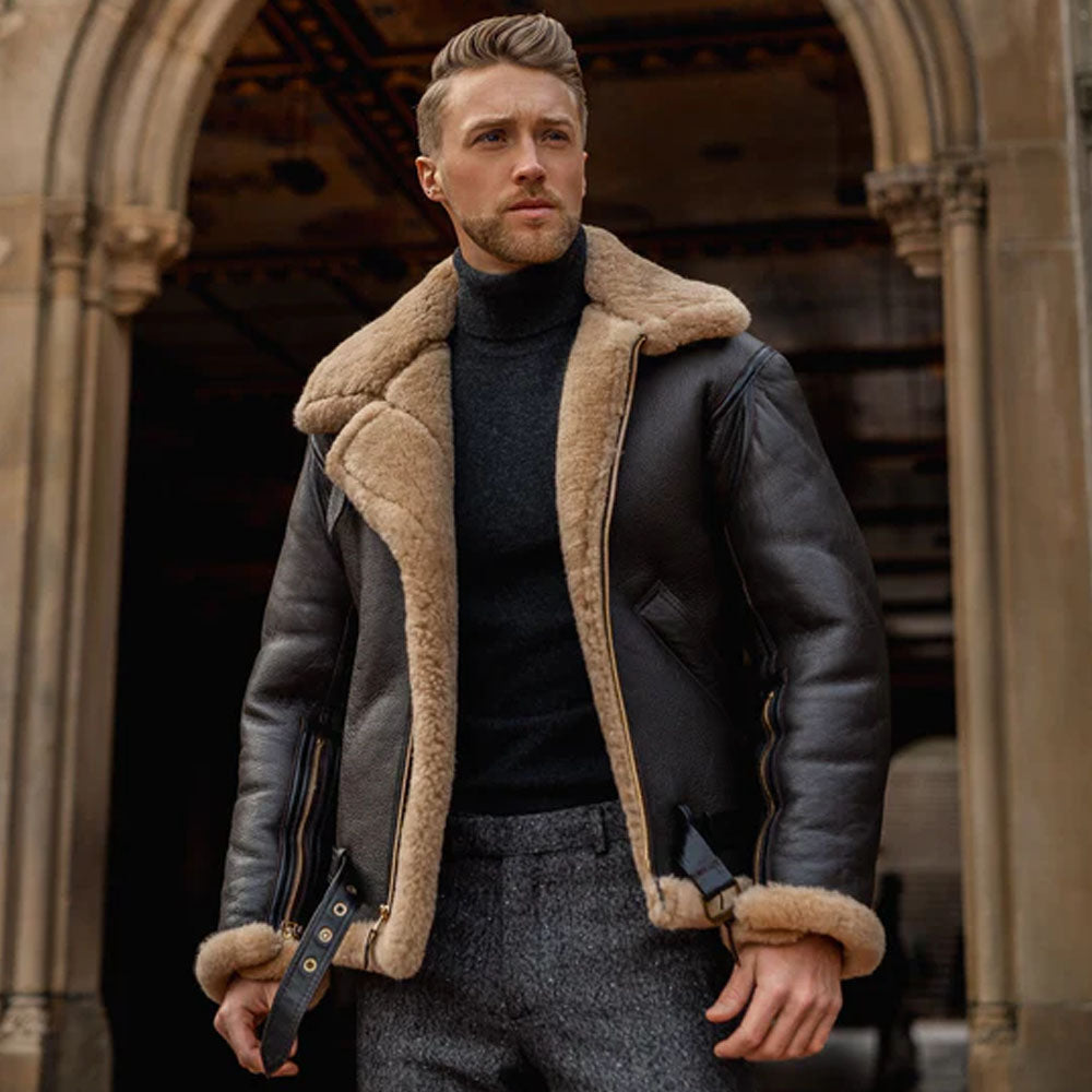 Shearling Leather Jacket - Sheepskin Jacket - B3 Bomber Jacket ...
