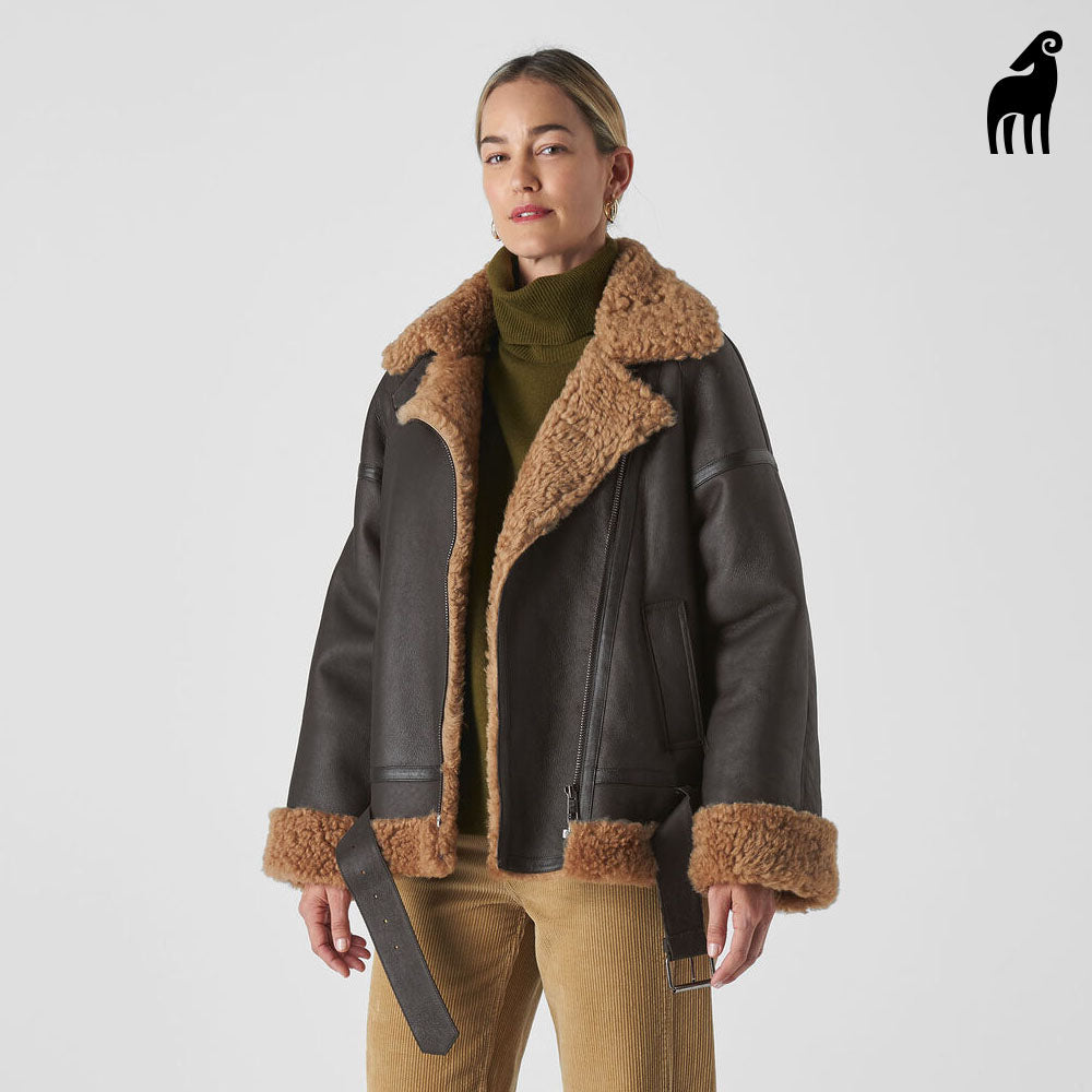 Shearling Leather Jacket - Sheepskin Jacket - Aviator Jacket ...