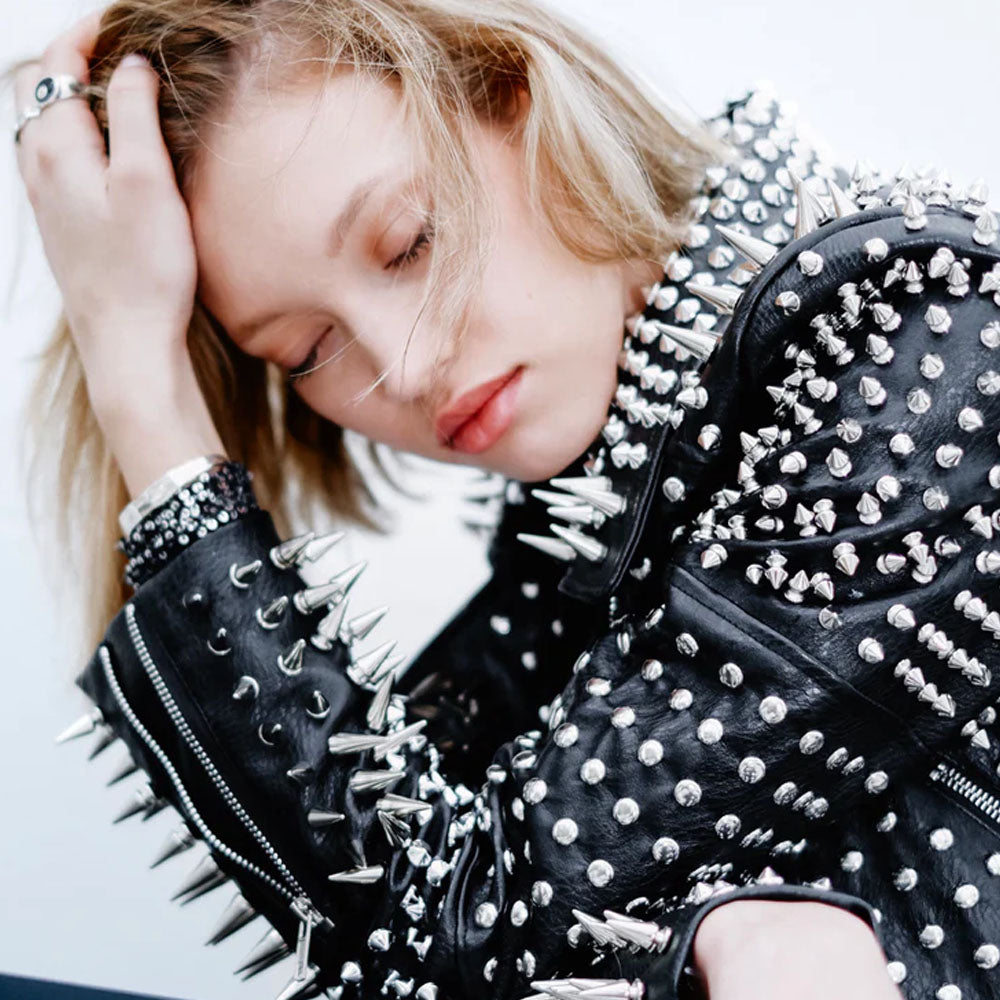 Studded Leather Jacket - Spiked Jacket - Motorcycle Jacket – sheepskinleathers