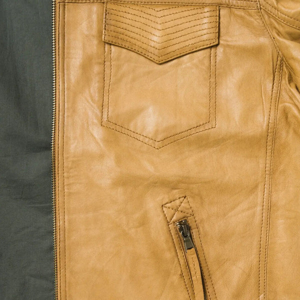 Men's Camel Classic Biker Jacket - Premium Sheepskin Leather ...