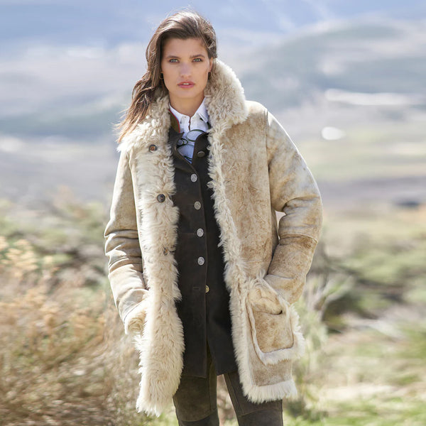 Women Shearling Aviator Sheepskin Leather Long Coat - Trench Coat ...