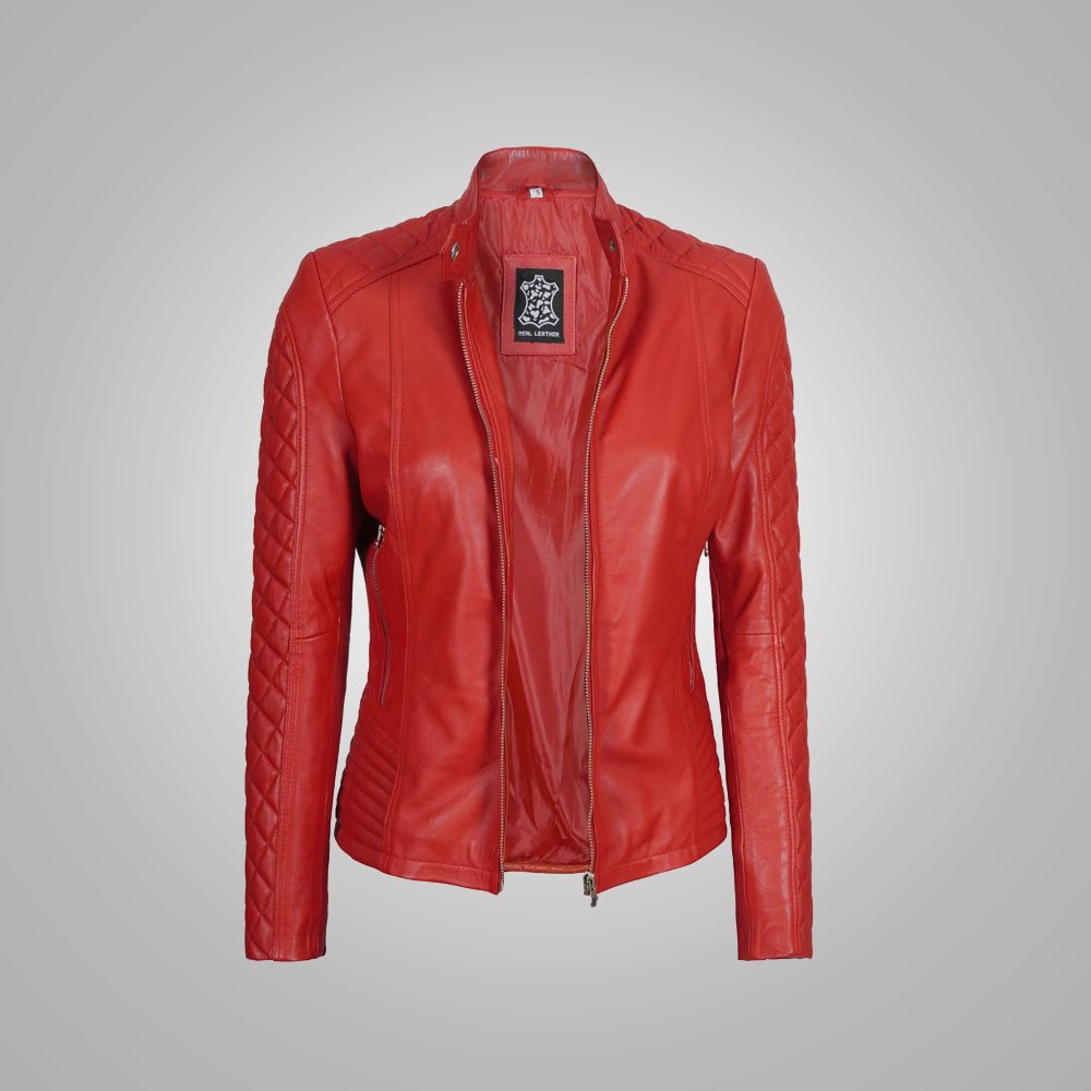 Women Red Genuine Leather Motorcycle Biker Jacket – sheepskinleathers